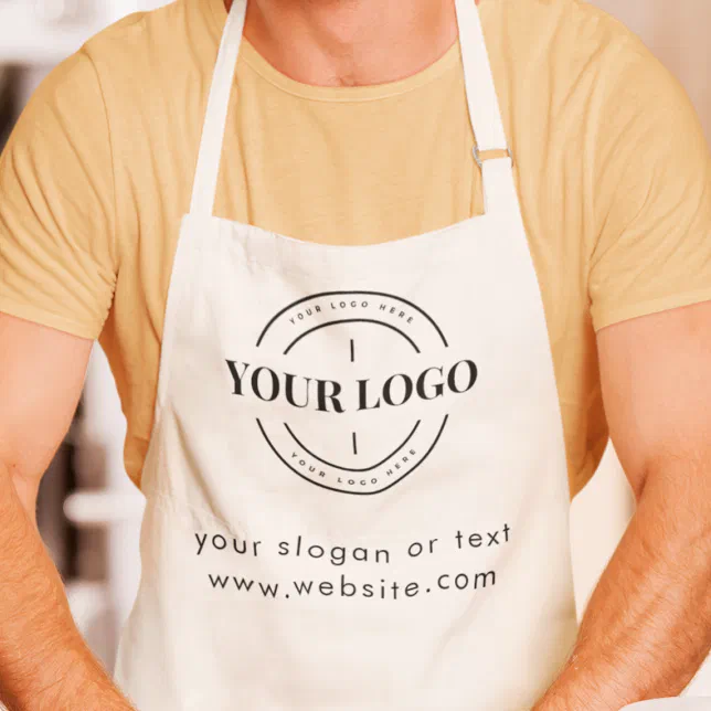 Custom Company Logo Slogan Employee Uniform White Apron | Zazzle