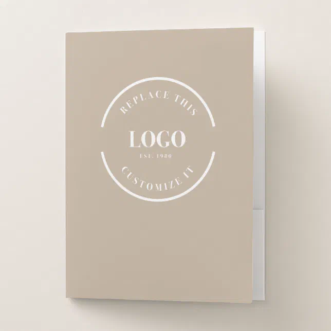 Custom Company logo website Minimalist Beige Pocket Folder | Zazzle