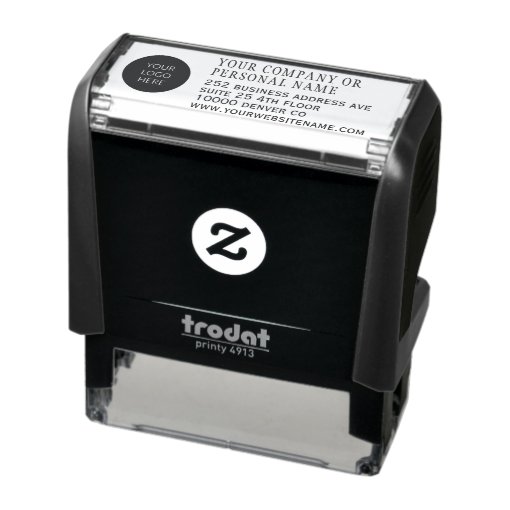 Custom company name logo address self-inking stamp | Zazzle