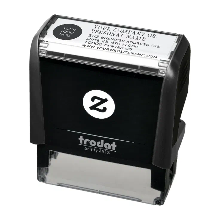 Custom company name logo address self-inking stamp | Zazzle