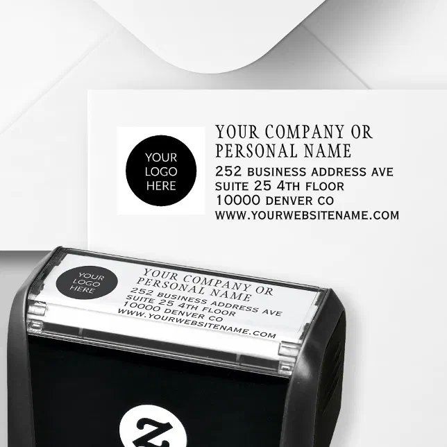 Custom company name logo address self-inking stamp | Zazzle