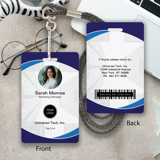 Custom Company Photo Logo Bar Code Security ID Badge | Zazzle