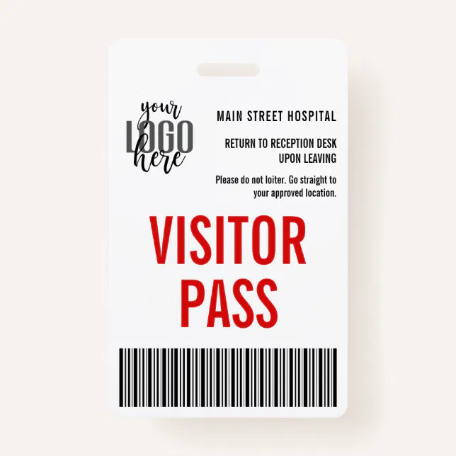 Custom Company Visitor Pass Barcode Logo ID Badge | Zazzle