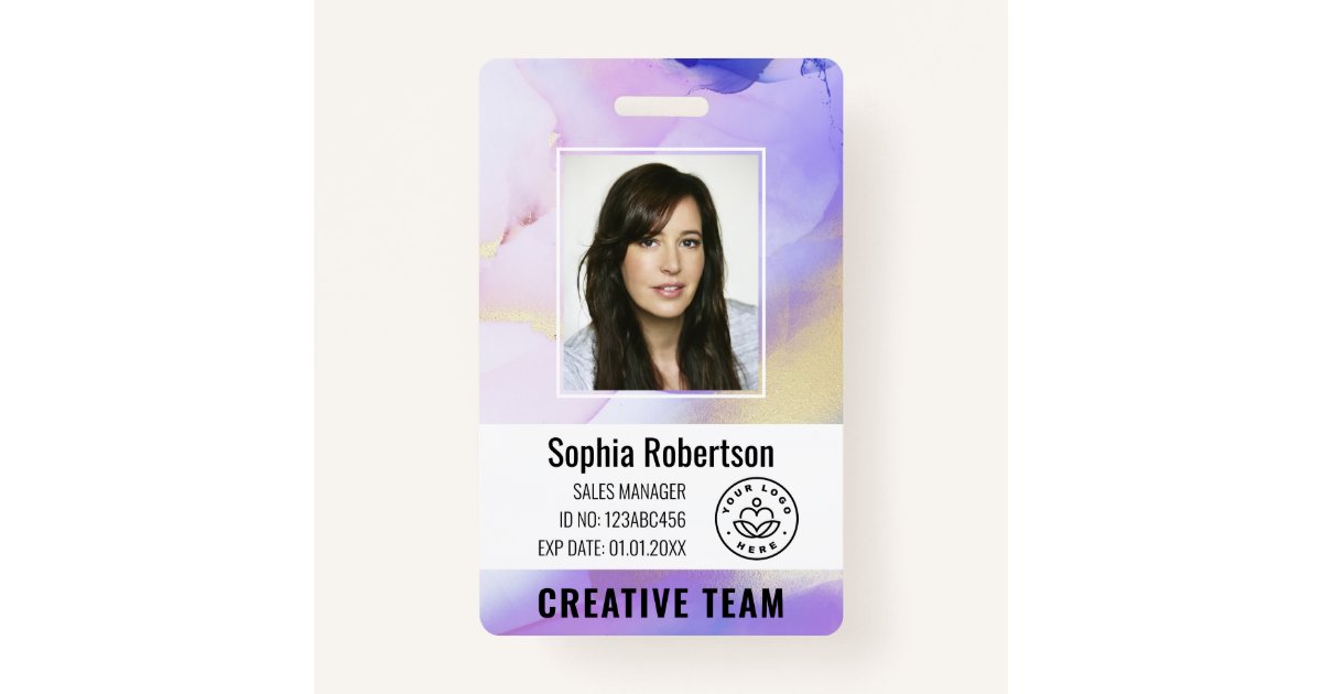 Custom Company Watercolor Purple Employee ID Badge | Zazzle