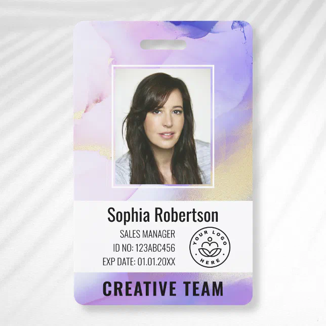 Custom Company Watercolor Purple Employee ID Badge | Zazzle