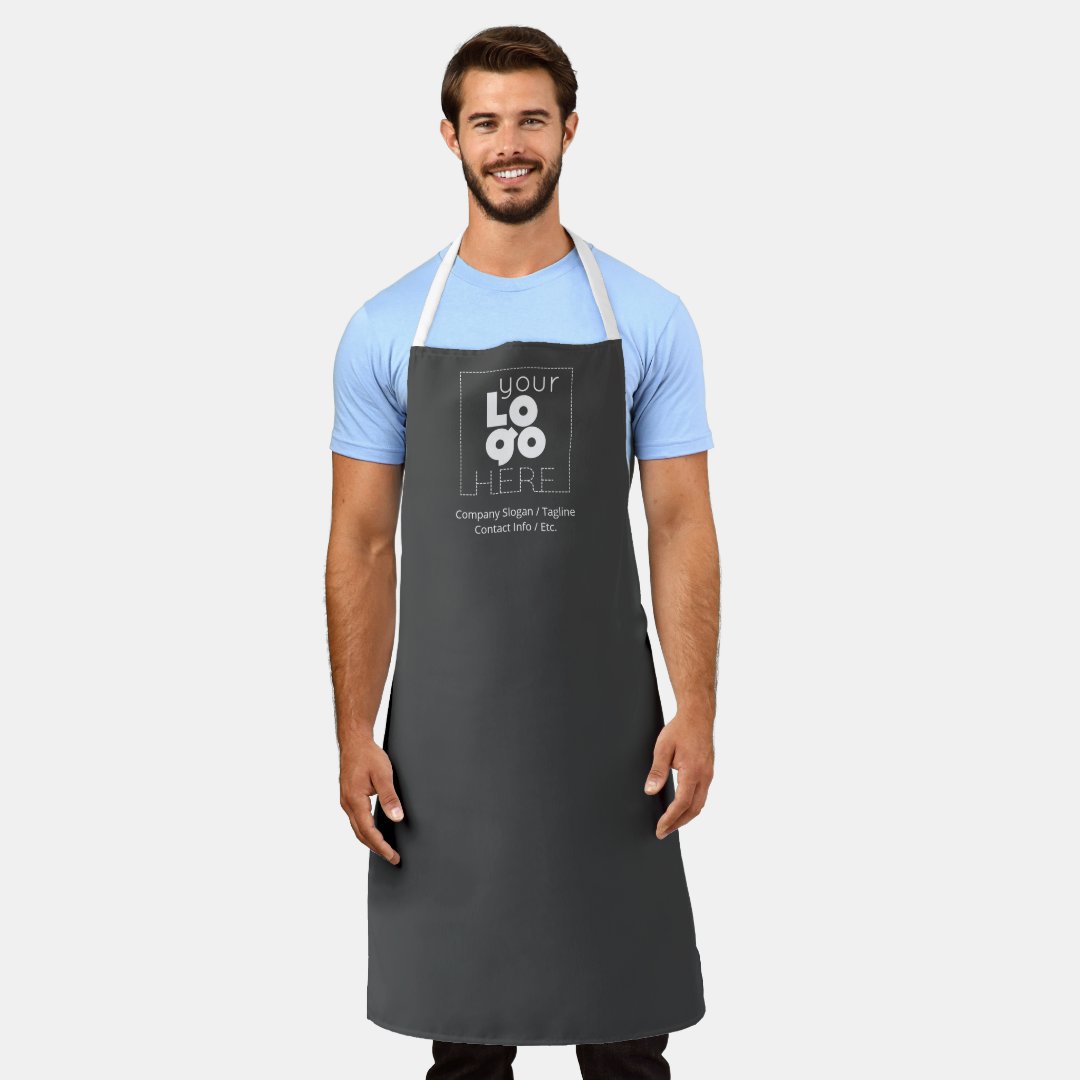 Custom Company White Logo Dark Grey Staff Uniform Apron | Zazzle