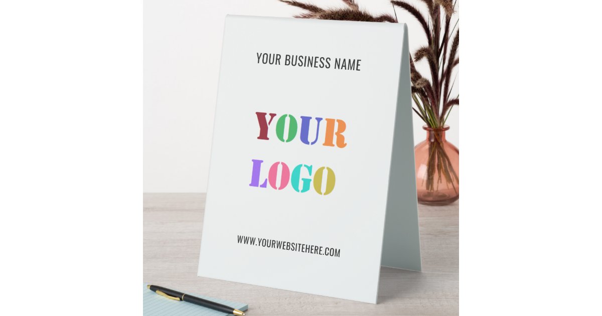 Custom Compny Logo Text Business Table Tent Sign | Zazzle