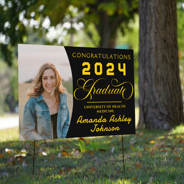 Custom Congratulation Black Photo Graduation Sign | Zazzle