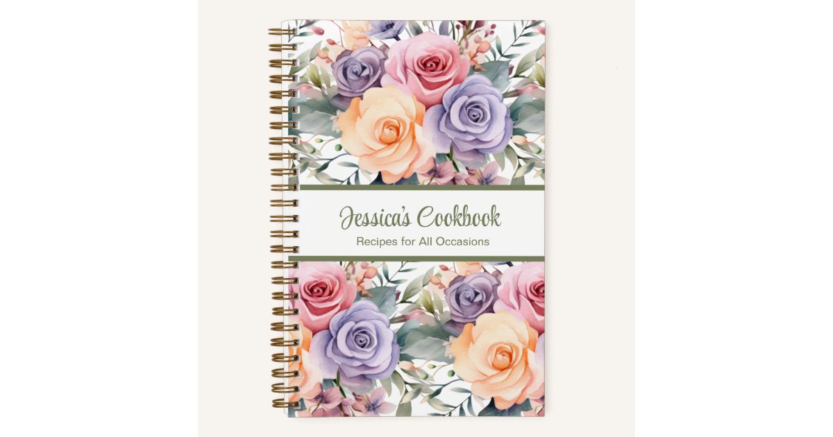 Custom Cookbook Pink Flowers Recipes Notebook | Zazzle