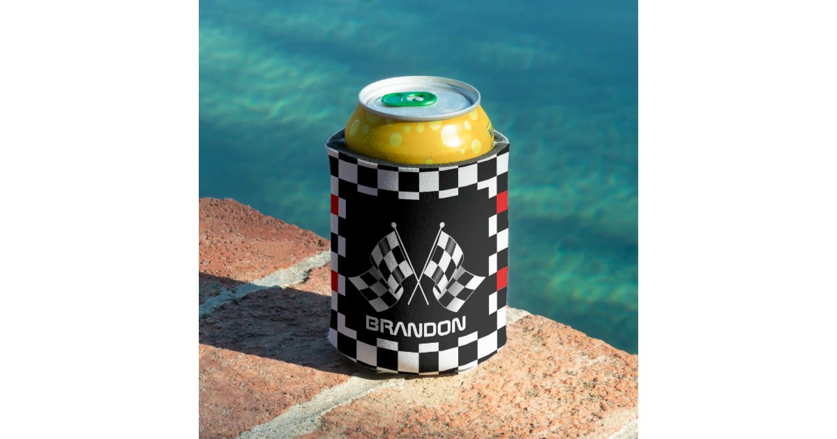 Custom Cool Black And White Checkered Flag Pattern Can Cooler | Zazzle