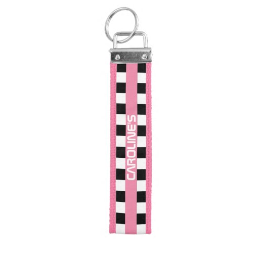 Custom Cool Black and White Checkered Flag Pattern Wrist Keychain | Zazzle