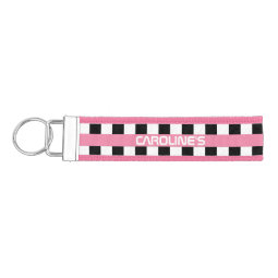 Custom Cool Black and White Checkered Flag Pattern Wrist Keychain | Zazzle