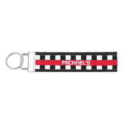 Custom Cool Black And White Checkered Flag Pattern Wrist Keychain | Zazzle
