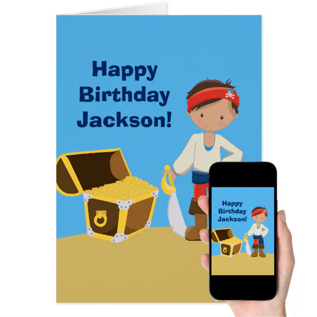 Custom Cool Pirate Kids Happy Birthday Card | Zazzle