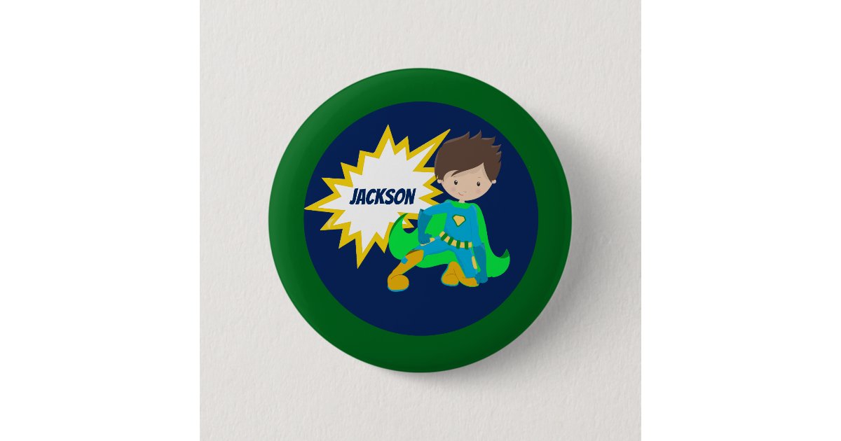 Custom Cool Superhero Kid Action Bubble Button | Zazzle