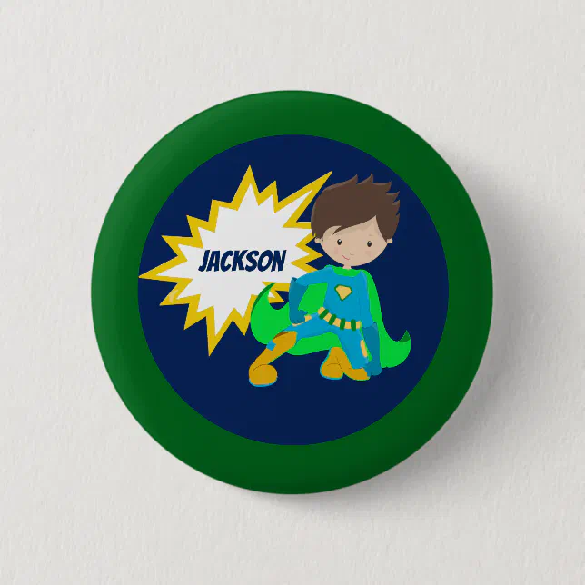 Custom Cool Superhero Kid Action Bubble Button | Zazzle