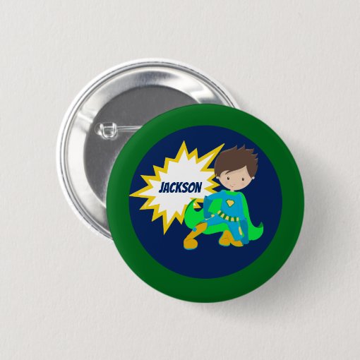 Custom Cool Superhero Kid Action Bubble Button | Zazzle