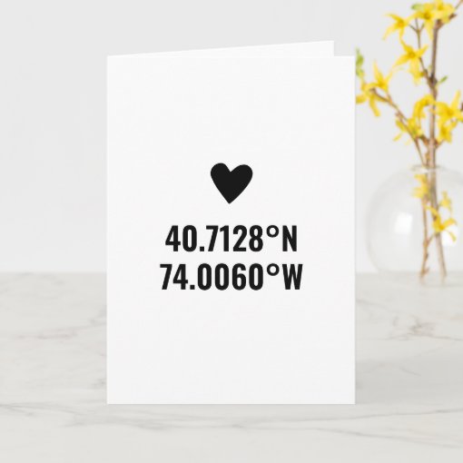 Custom Coordinates Longitude Latitude Valentines Card | Zazzle