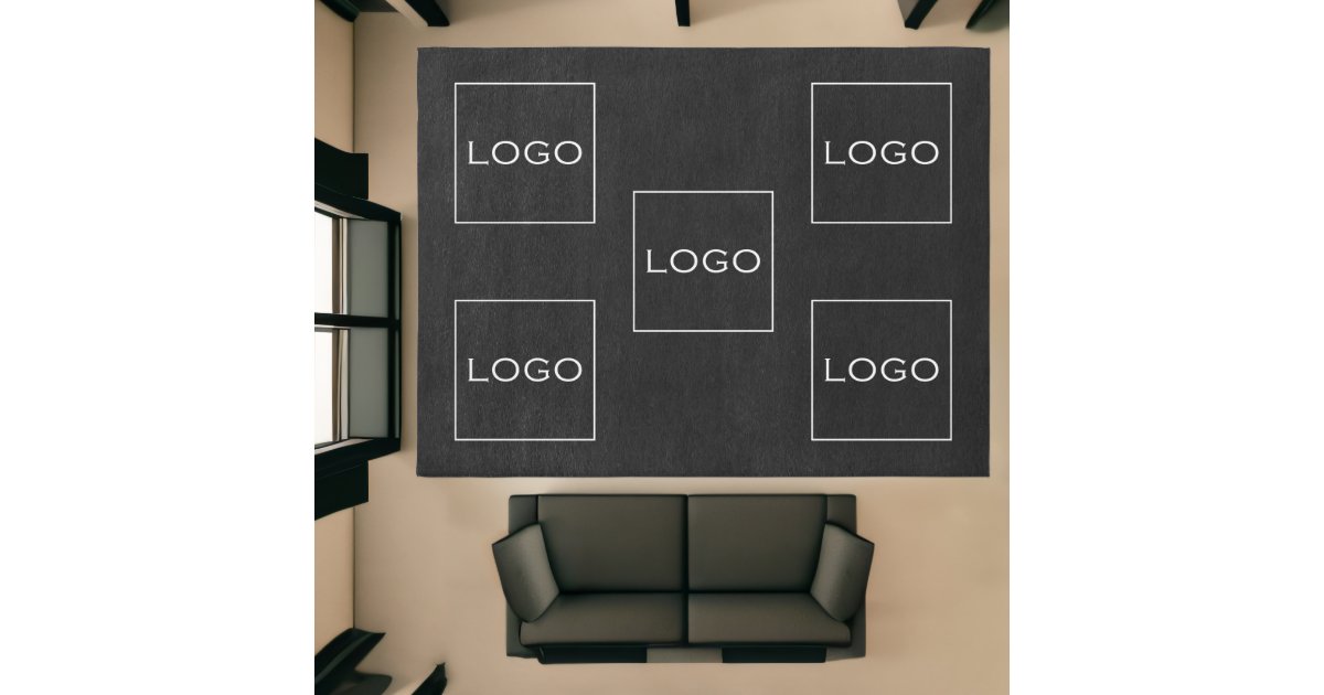 Custom Corporate Business Large Sqaure Logo Black Rug | Zazzle