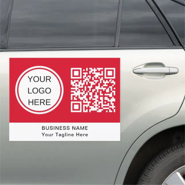 Custom Corporate Business Logo & QR Code Red Car Magnet | Zazzle
