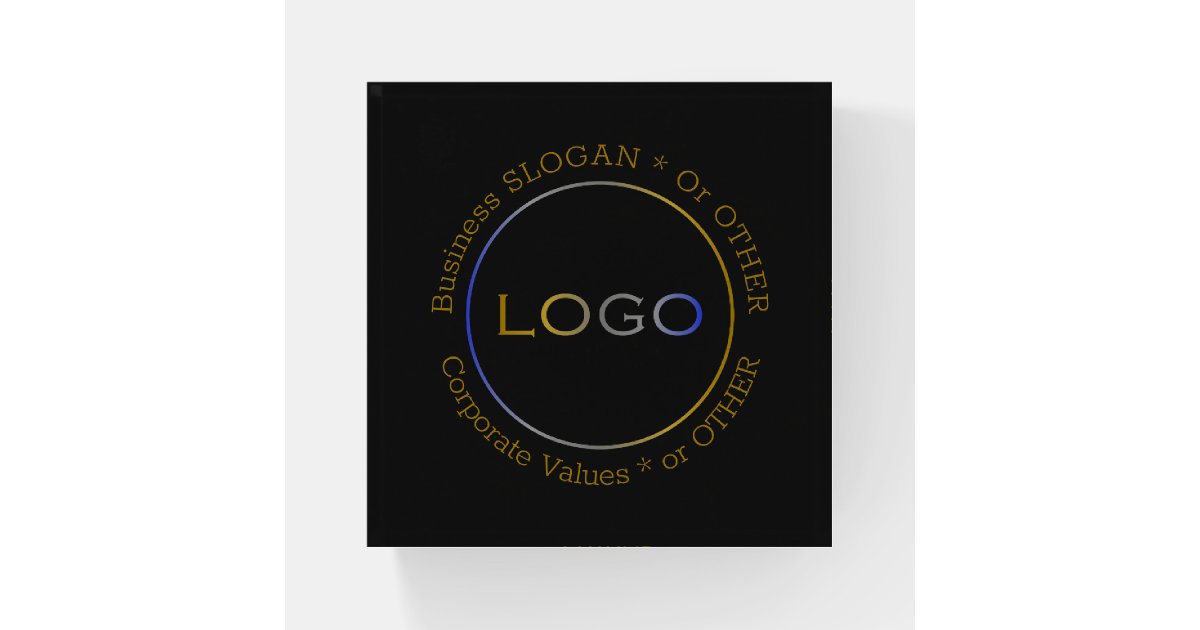 Custom Corporate Business Round Logo Black Gold Paperweight | Zazzle