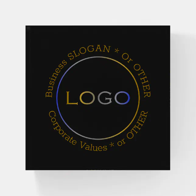 Custom Corporate Business Round Logo Black Gold Paperweight | Zazzle