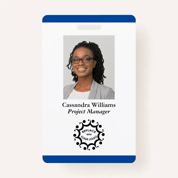 Custom Corporate Logo & Photo Employee Dark Blue Badge | Zazzle