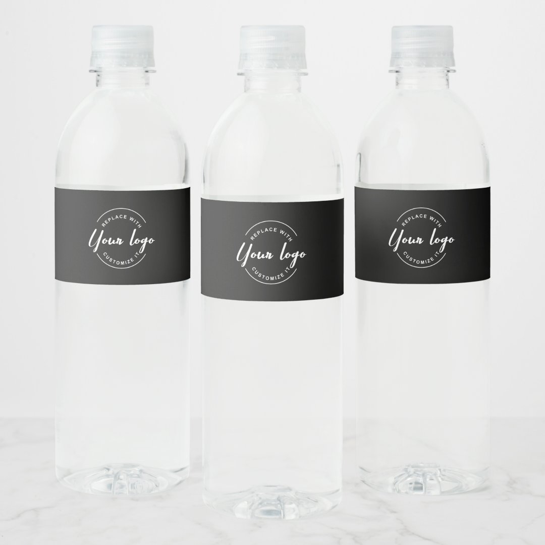 Custom Corporate logo Promotional black Water Bottle Label | Zazzle
