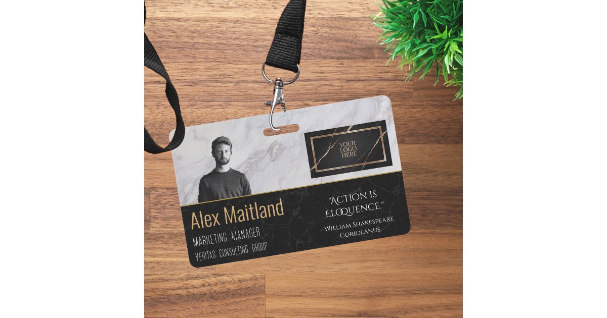 Custom Corporate Logo Security ID Elegant Marble Badge | Zazzle