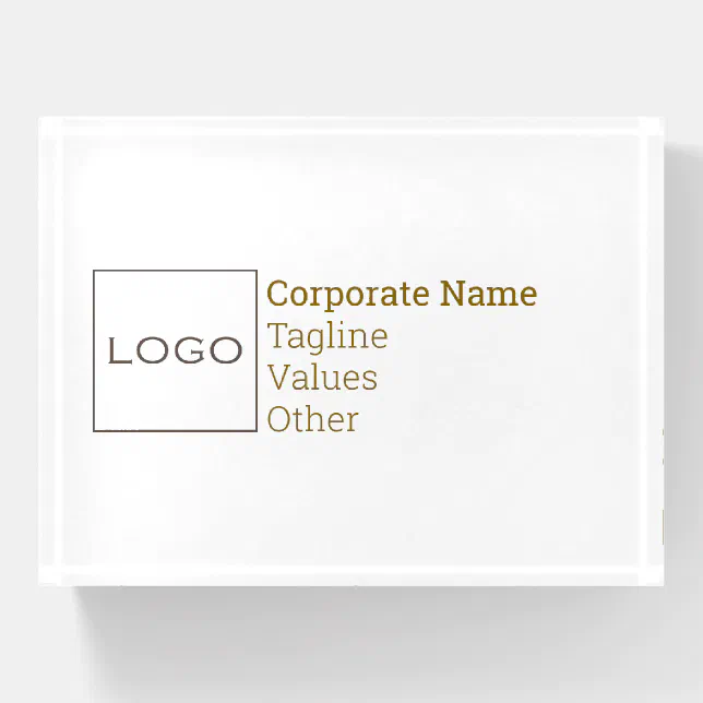 Custom Corporate Logo Tagline Gold Glass Paperweight | Zazzle