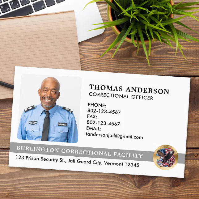 Custom Corrections Officer Photo Jail Prison Logo Business Card | Zazzle