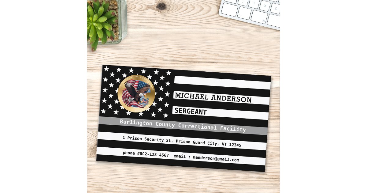 Custom Corrections Officer Thin Gray Line Flag Business Card | Zazzle