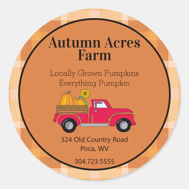 Custom Country Autumn Farm Fall Business Classic Round Sticker | Zazzle