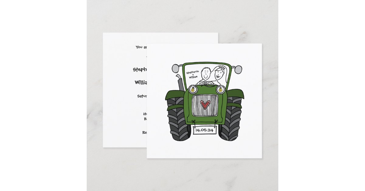 Custom Country Wedding Green Tractor Invitation | Zazzle
