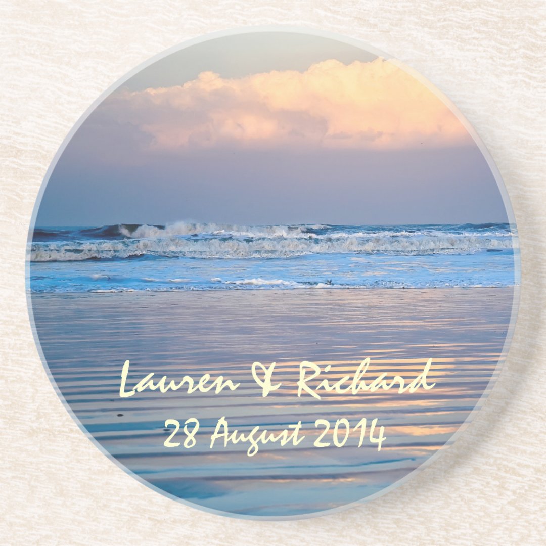 Custom Couple Beach Scene Coasters | Zazzle