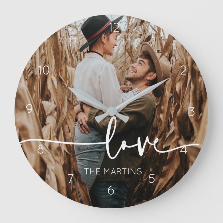Custom Couple Newly Wed Photo Gift Large Clock | Zazzle