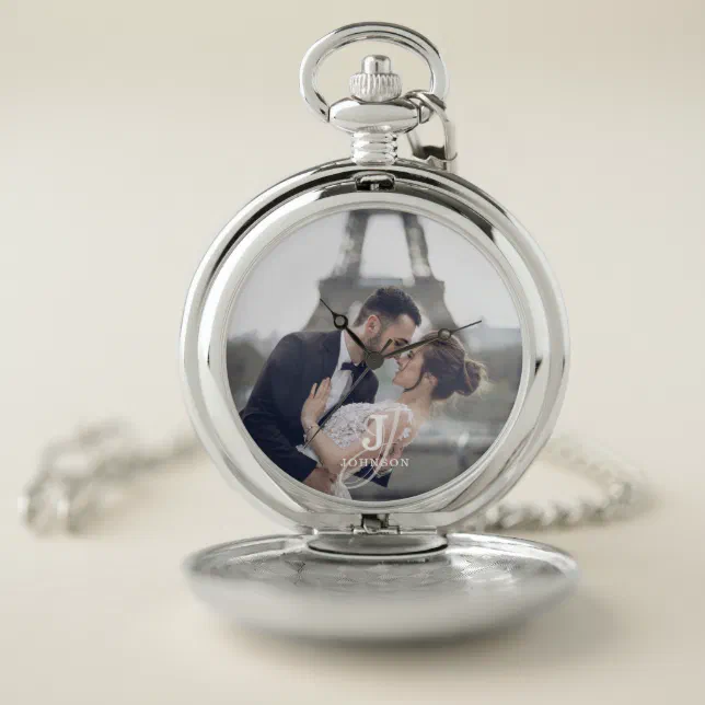 Custom Couple Photo and Name Typography Pocket Watch | Zazzle