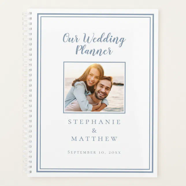 Custom Couple Photo Chic Dusty Blue Our Wedding Planner | Zazzle