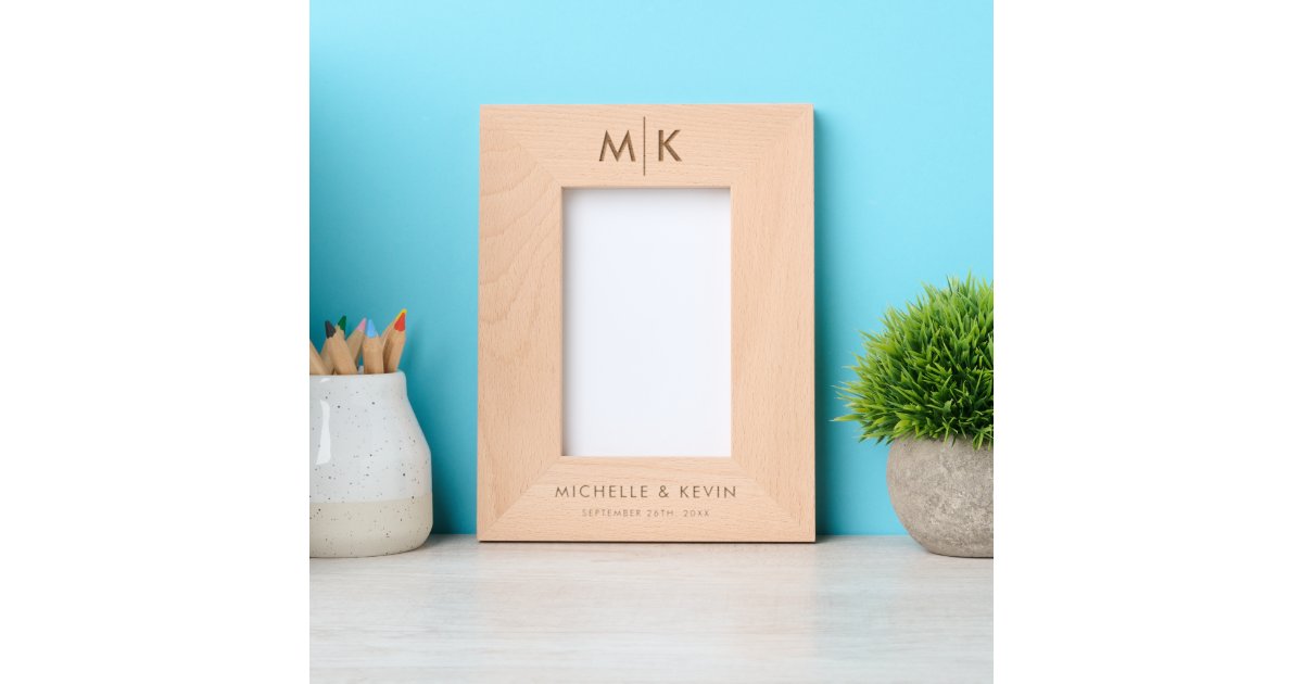 Custom Couple Wedding Modern Monogram Initials Engraved Frames | Zazzle