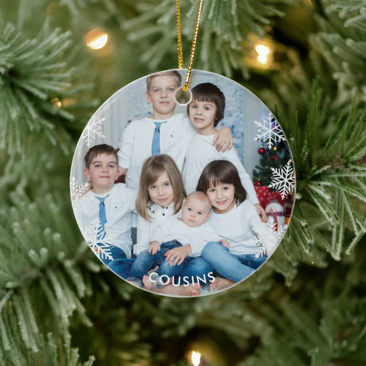 Custom Cousins Photo Christmas Ceramic Ornament | Zazzle