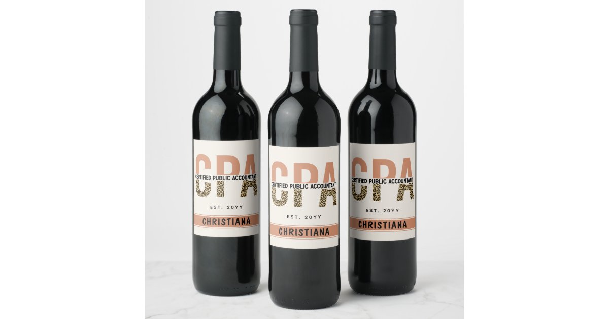 Custom CPA Certified Public Accountant Leopard Wine Label | Zazzle