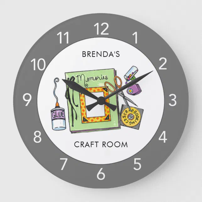 Custom Craft Room|Scrapbook Room Large Clock | Zazzle