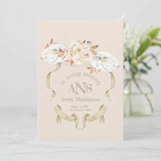 Custom Cream Rose Monogram Crest Funeral Program | Zazzle