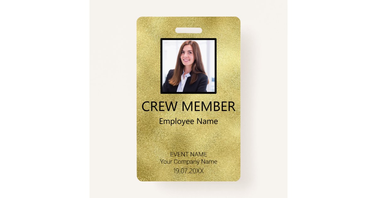 Custom Crew Member Barcode Event Gold Badge | Zazzle
