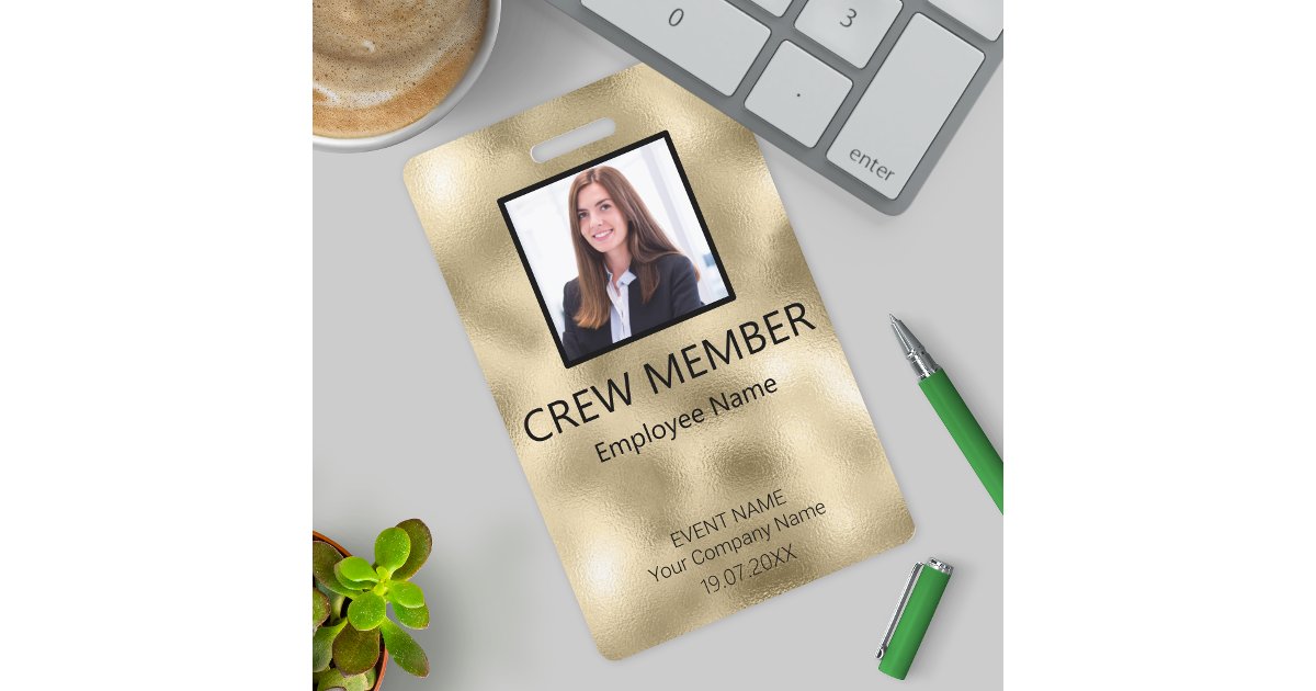Custom Crew Member Barcode Event Gold Badge | Zazzle