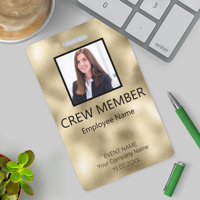 Custom Crew Member Barcode Event Gold Badge | Zazzle