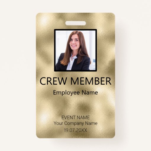 Custom Crew Member Barcode Event Gold Badge | Zazzle