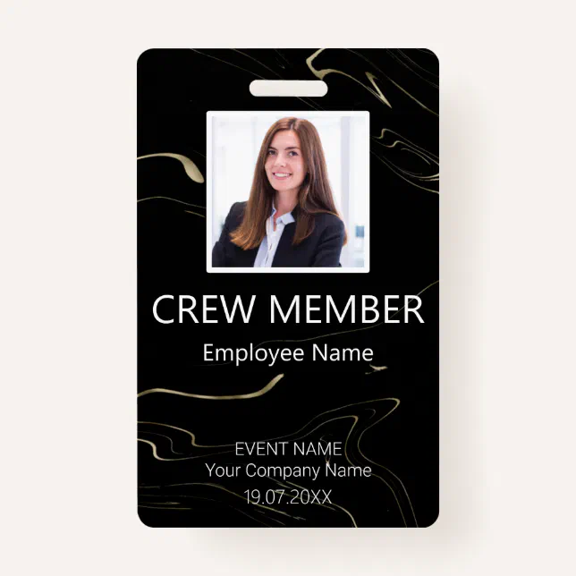 Custom Crew Member Barcode Event Marbling Badge | Zazzle