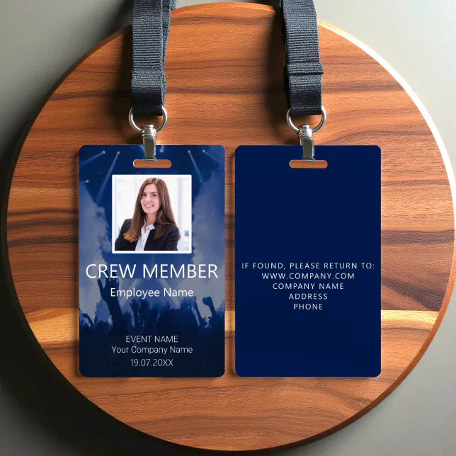 Custom Crew Member Event Blue Photo Badge | Zazzle