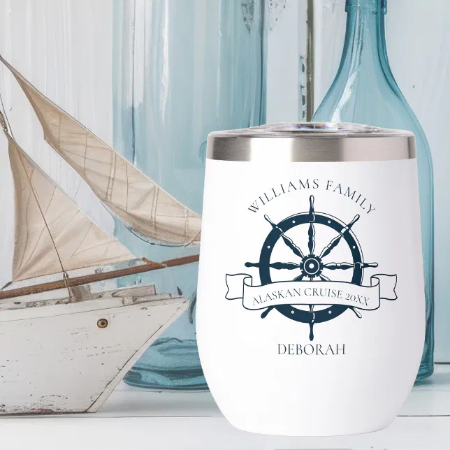 Custom Cruise Ship Nautical Wheel Boat Captain Thermal Wine Tumbler ...